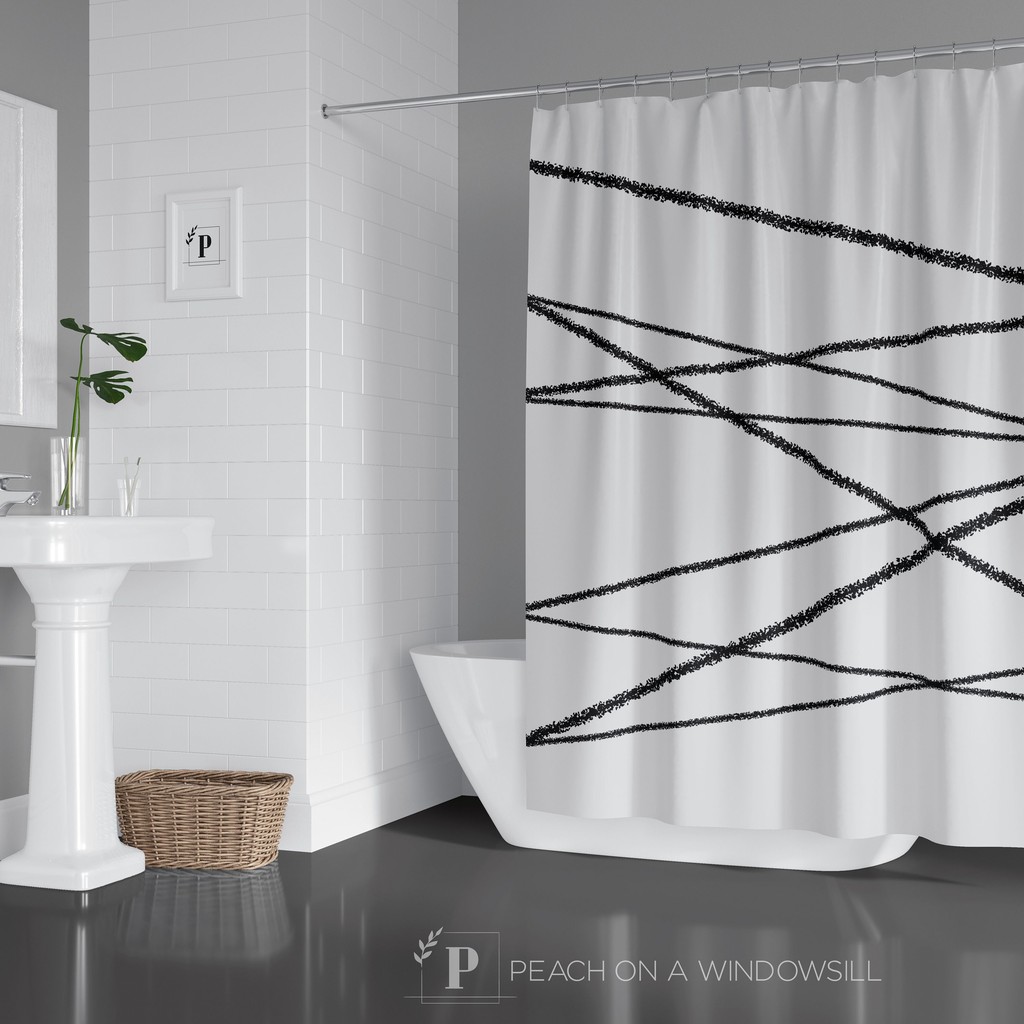 Simple One Line Abstract Shower Curtain with Minimalist Bath Curtain ...